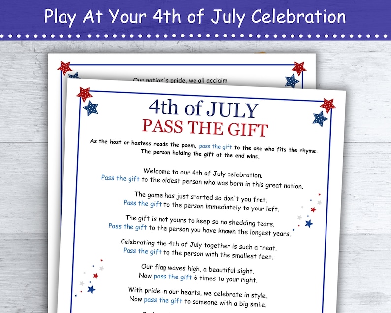4th of July Game, Pass the Gift Game, Independence Day Printable, Pass ...