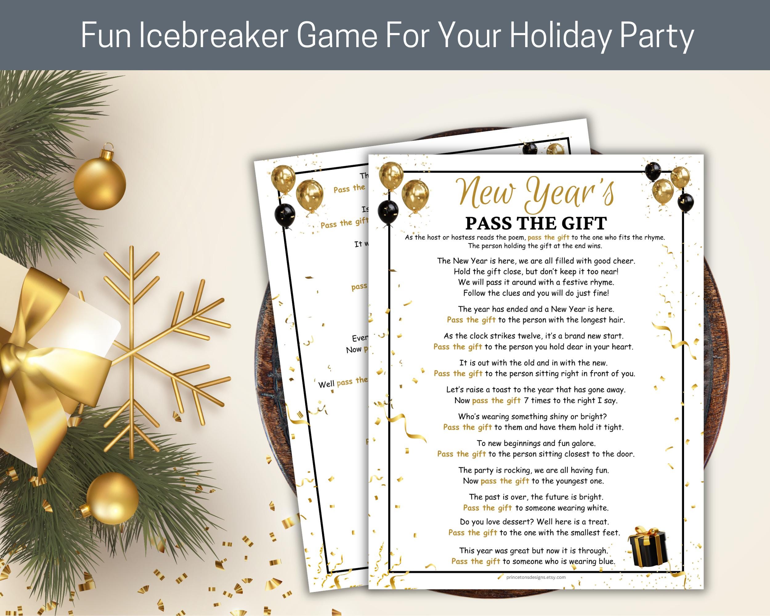 New Years Pass the Gift Game, Printable New Year Party Game Ideas, New ...