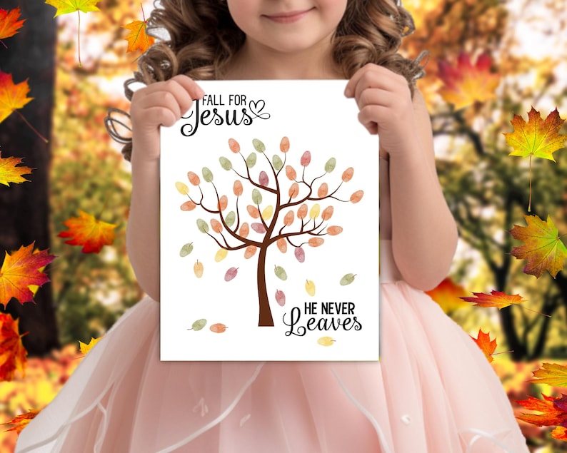 Fall for Jesus Fingerprint Art, Sunday School Printable, Tree Handprint ...