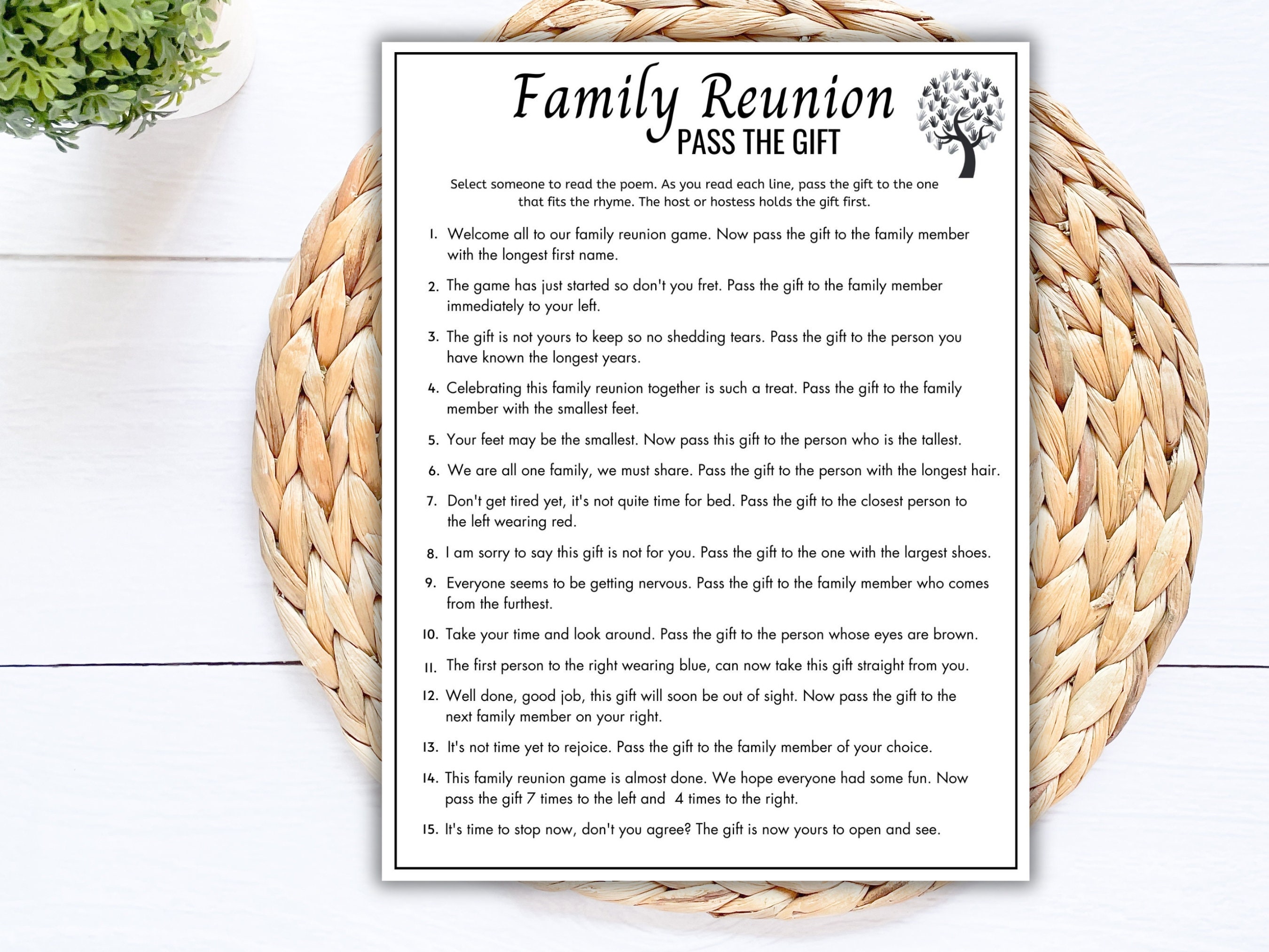 Family Reunion Game, Pass the Gift Game, Left Right Game, Printable ...