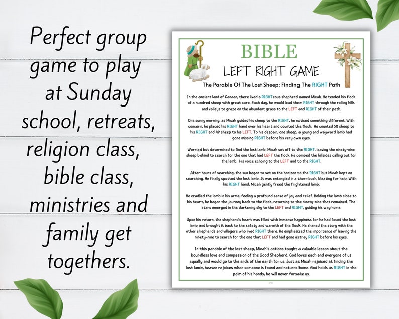 Parable of the Lost Sheep Pass the Gift Game, Bible Left Right Game ...