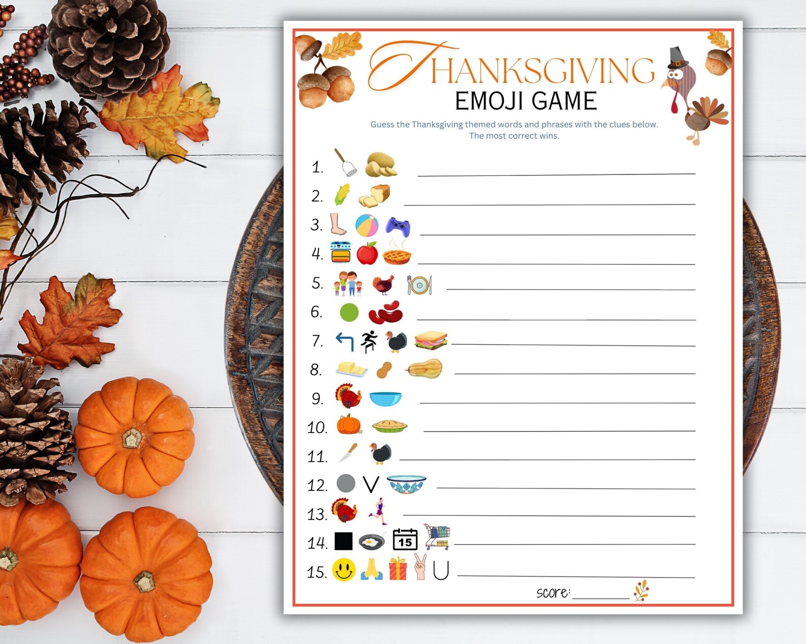 Thanksgiving Emoji Game, Thanksgiving Trivia Game, Friendsgiving Party ...