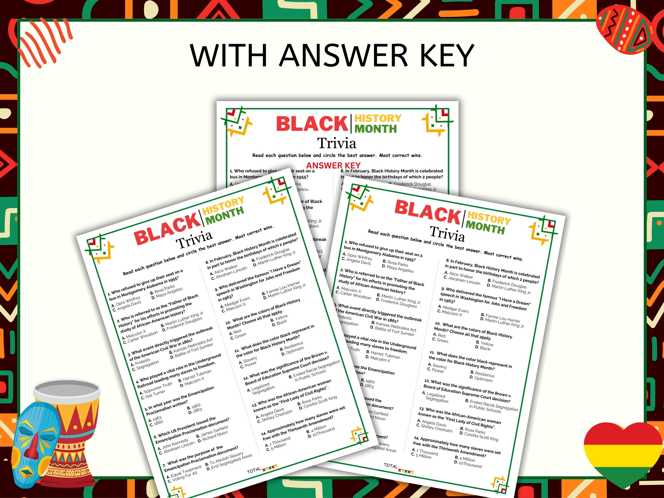 Black History Month Trivia, Black History Trivia, African American Games, Juneteenth Quiz, Black ...