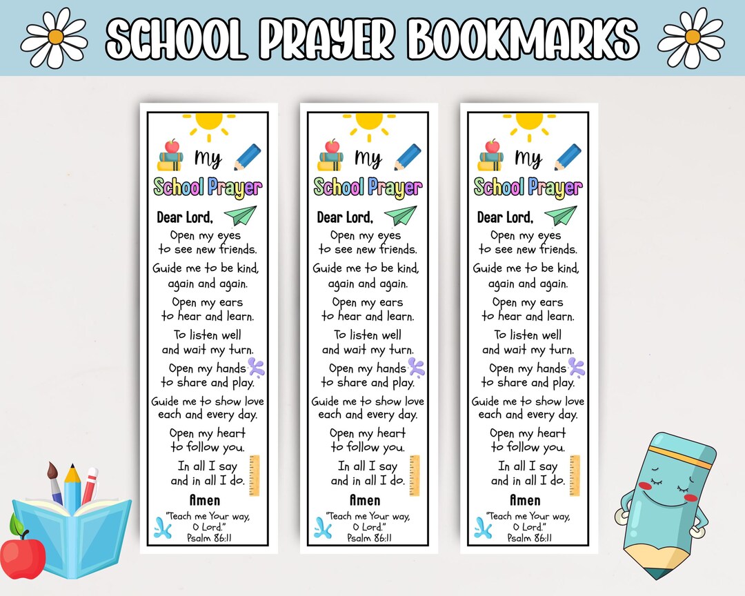 First Day of School Prayer Bookmark, Back to School Backpack Blessing ...