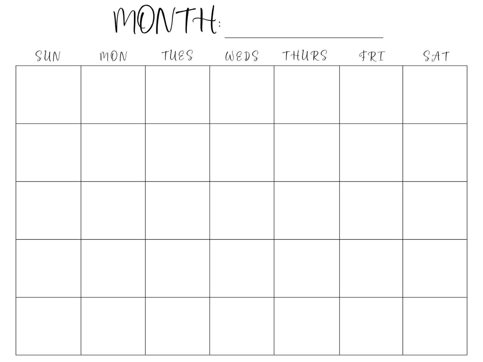 Blank Calendar Page, Monthly Blank Calendar, Printable Blank Monthly ...
