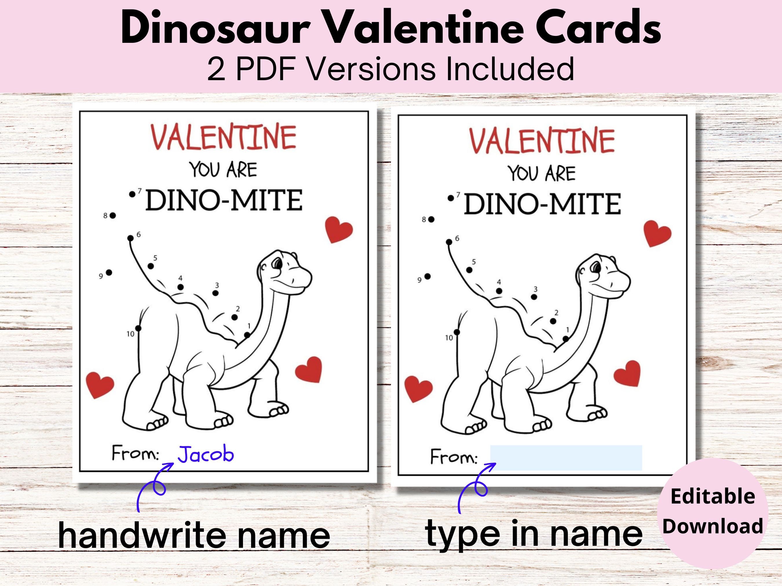 Dinosaur Valentine Cards, Dot to Dot Valentine Printable, Valentine ...