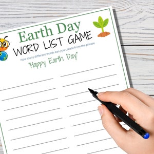 Earth Day Word List Game, Earth Day Printable Games, Earth Day Party ...