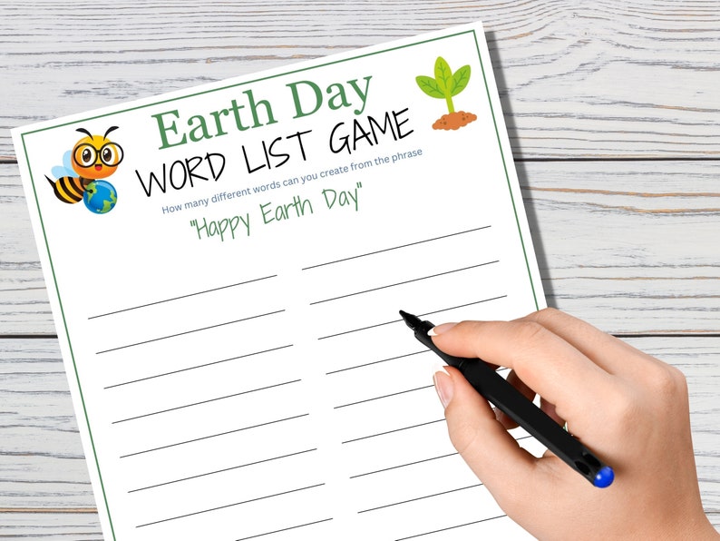 Earth Day Word List Game Earth Day Printable Games Earth Day - Etsy