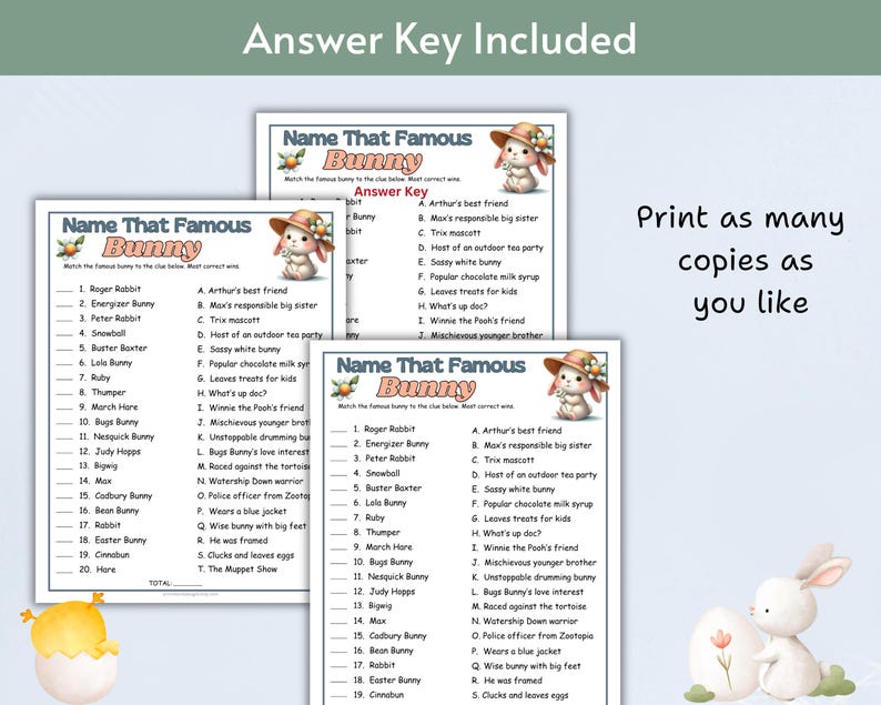 Easter Trivia Name That Bunny Game, Printable Easter Activity, Easter ...