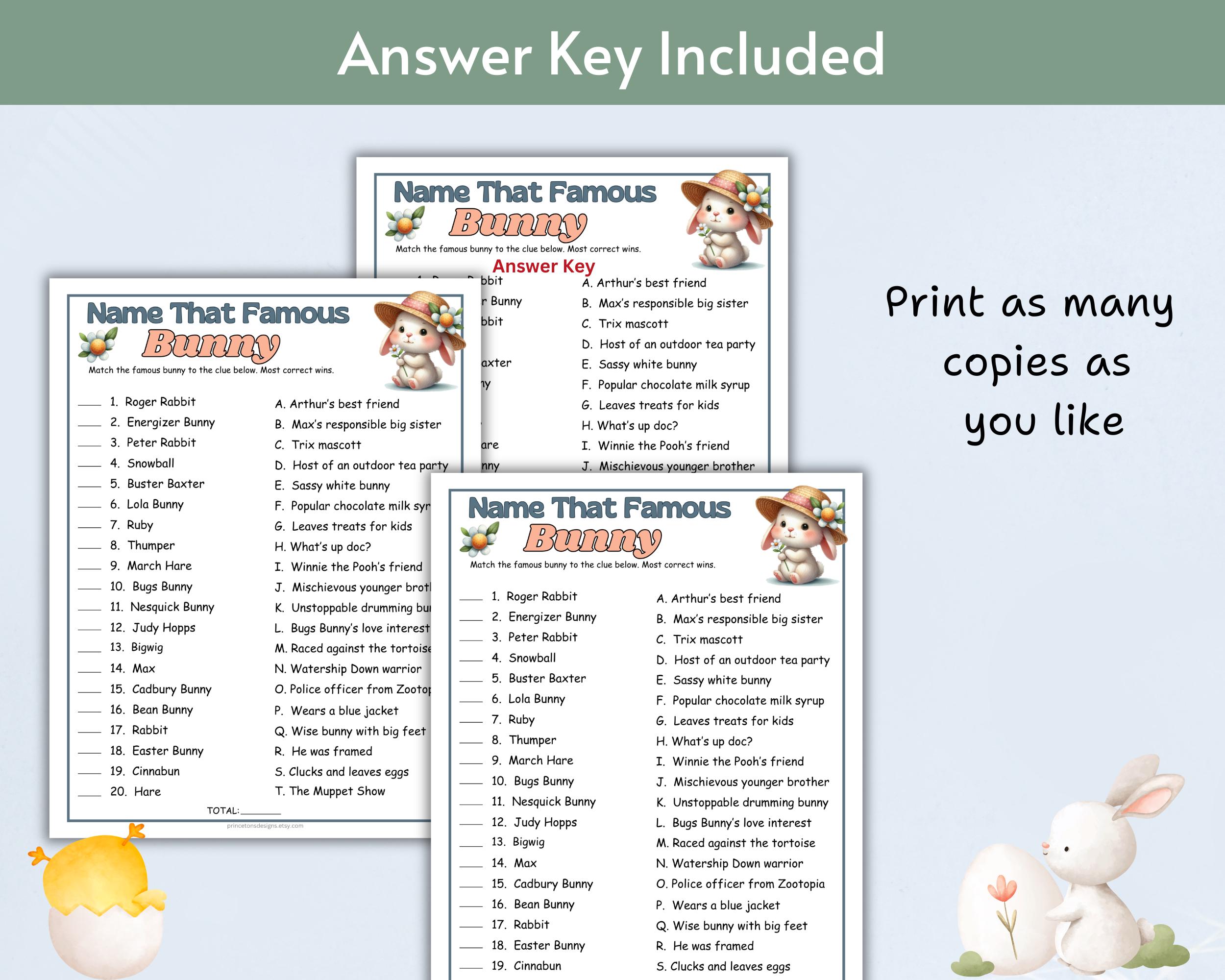Easter Trivia Name That Bunny Game, Printable Easter Activity, Easter ...