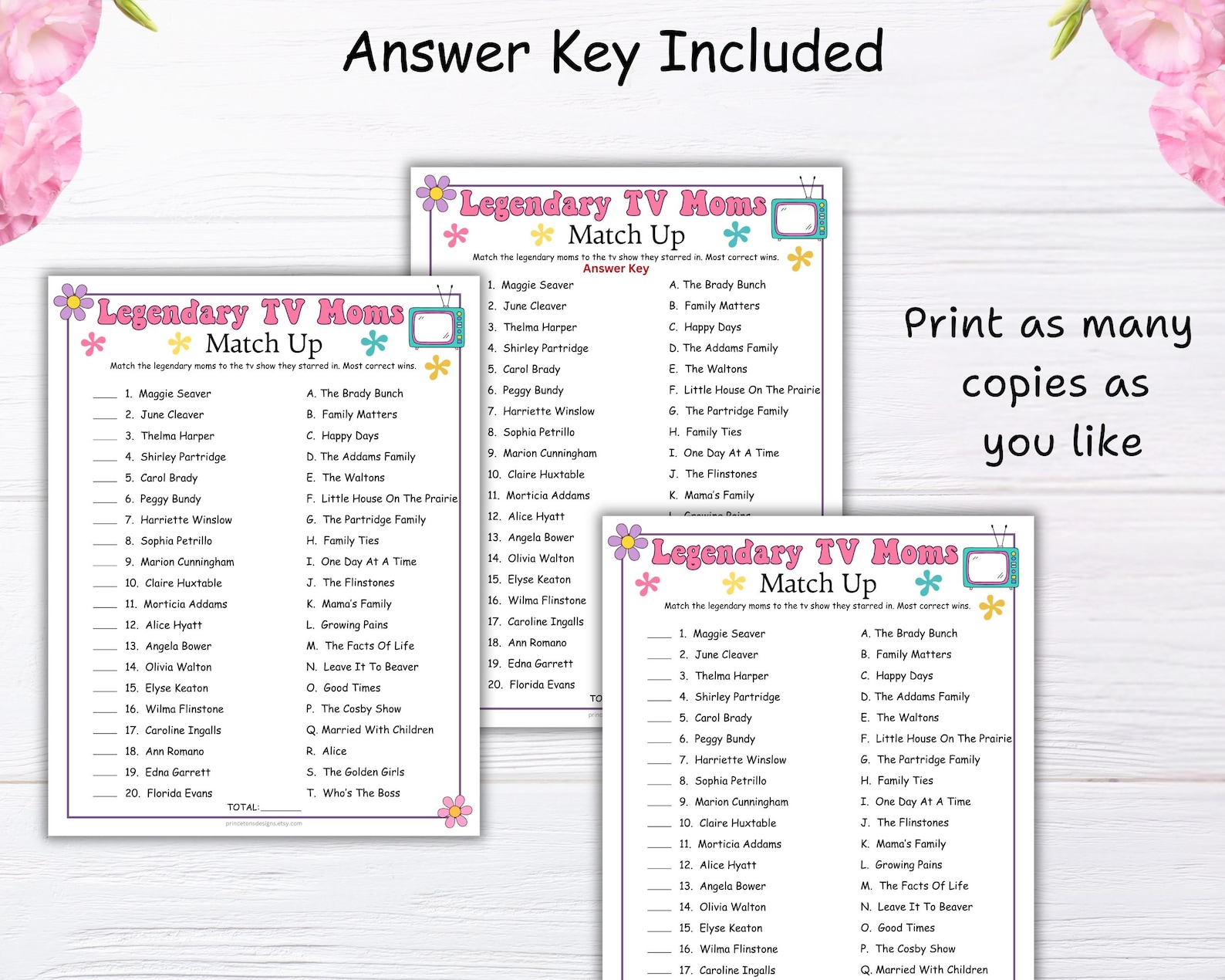 Mother's Day Game TV Moms Trivia, Pop Culture Game, Mother's Day Trivia ...