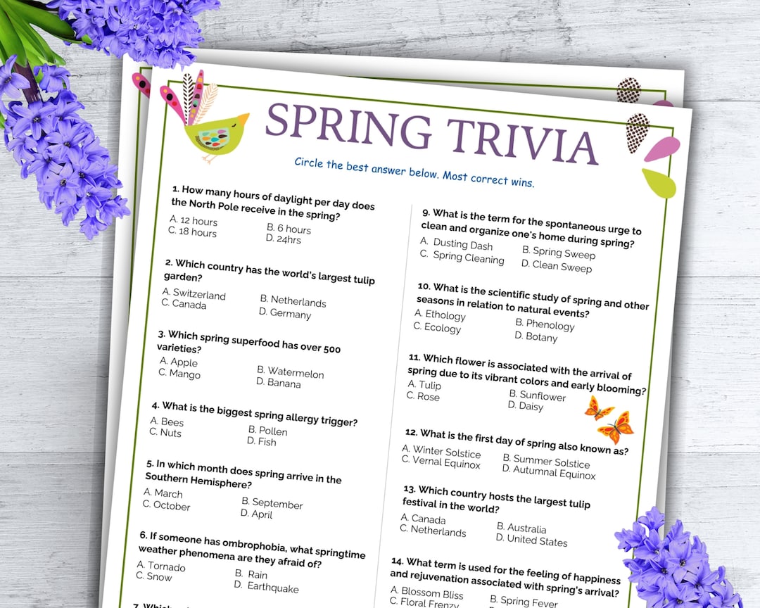 Spring Trivia Game, Printable Spring Game, Spring Party Ideas, Spring ...
