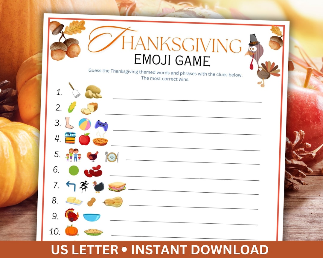 Thanksgiving Emoji Game, Thanksgiving Trivia Game, Friendsgiving Party ...