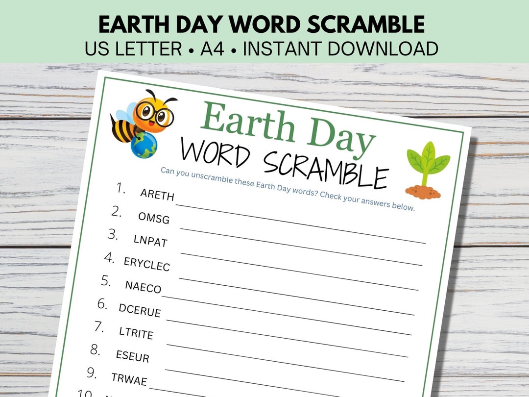 Earth Day Word Scramble, Earth Day Printable Game, Environmental ...