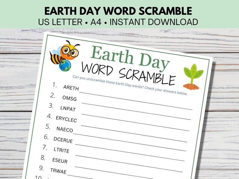 Earth Day Word Scramble, Earth Day Printable Game, Environmental ...