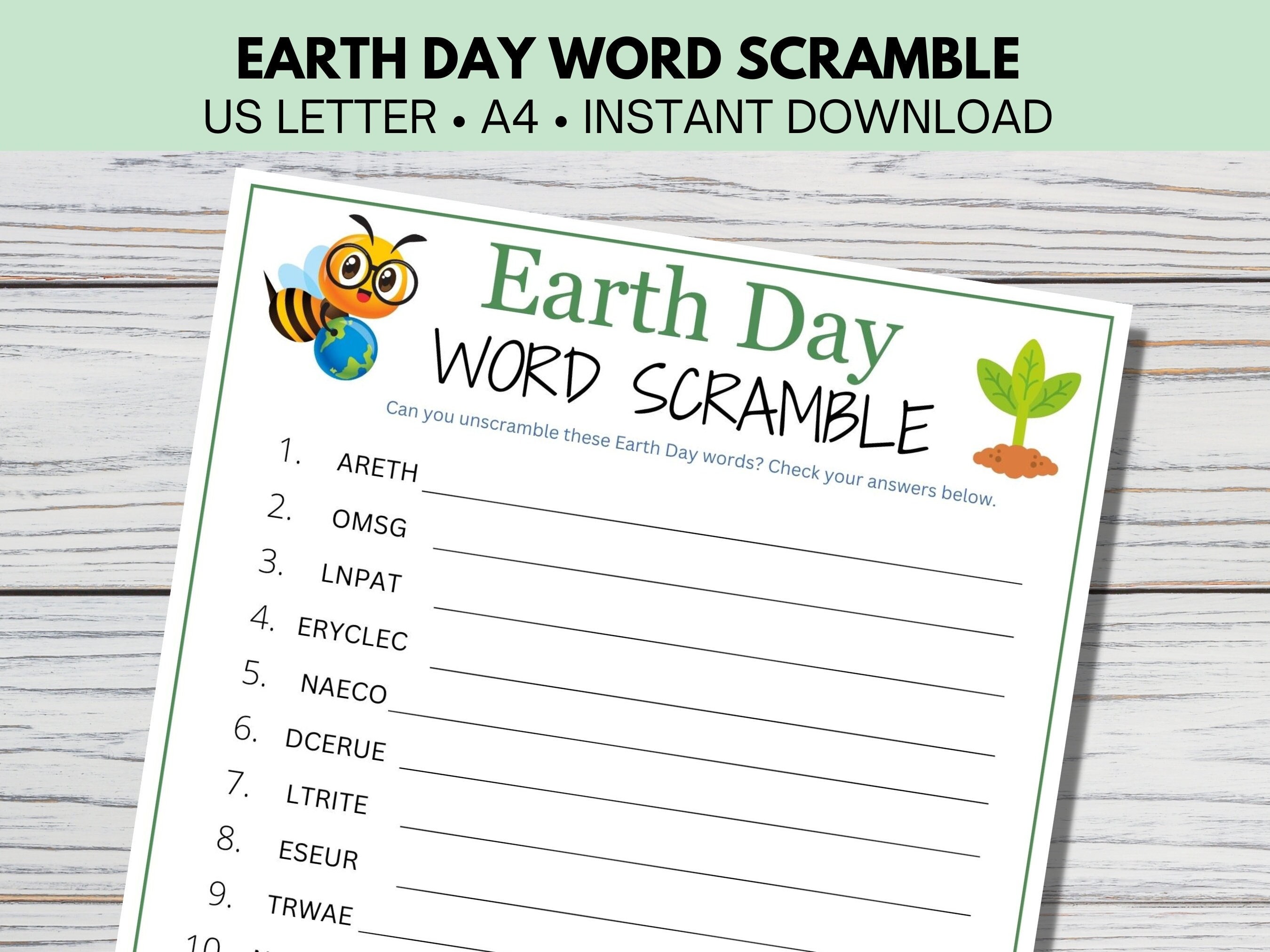 Earth Day Word Scramble, Earth Day Printable Game, Environmental ...