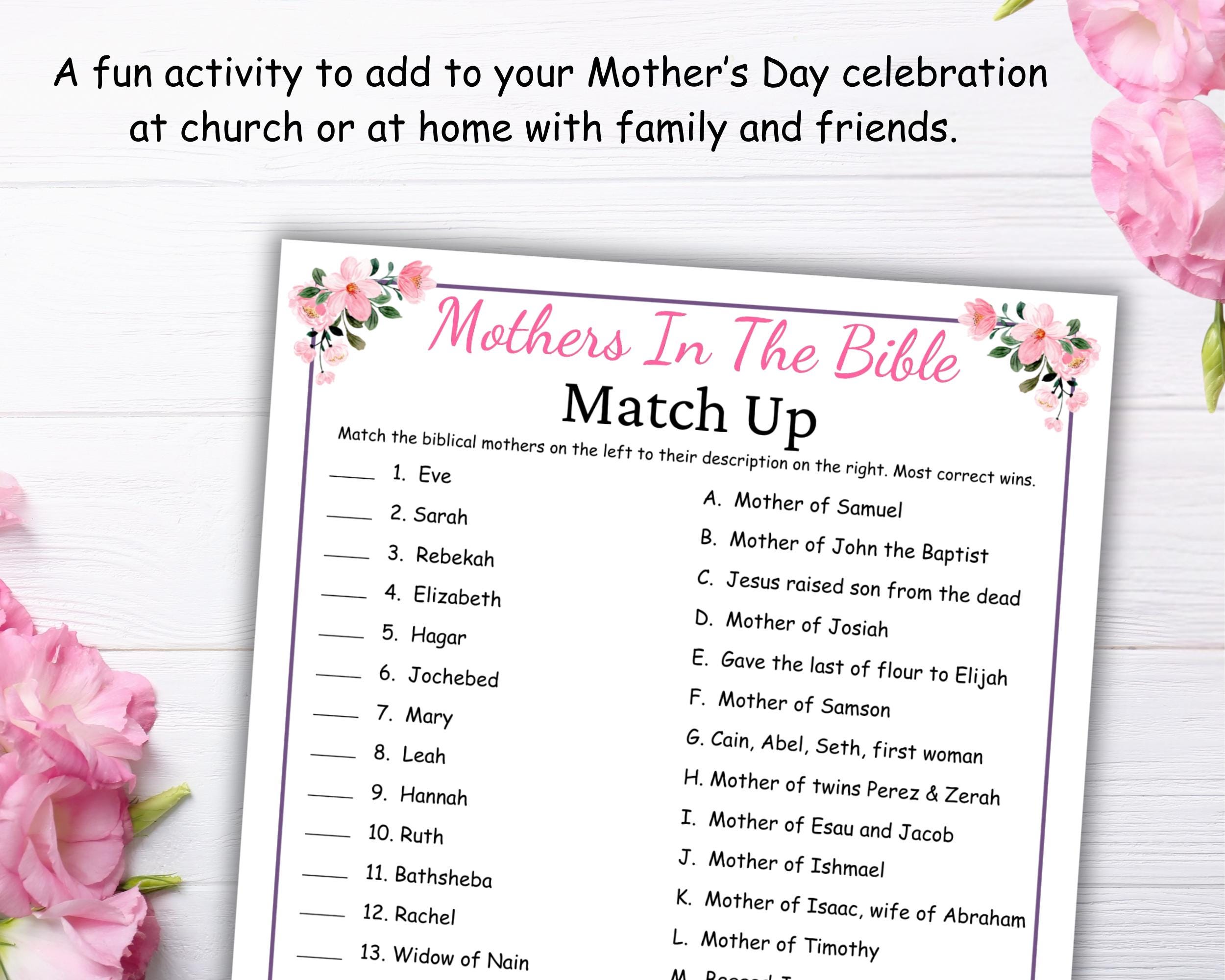 Mothers in the Bible Matching Game, Mother's Day Trivia, Bible Lesson ...