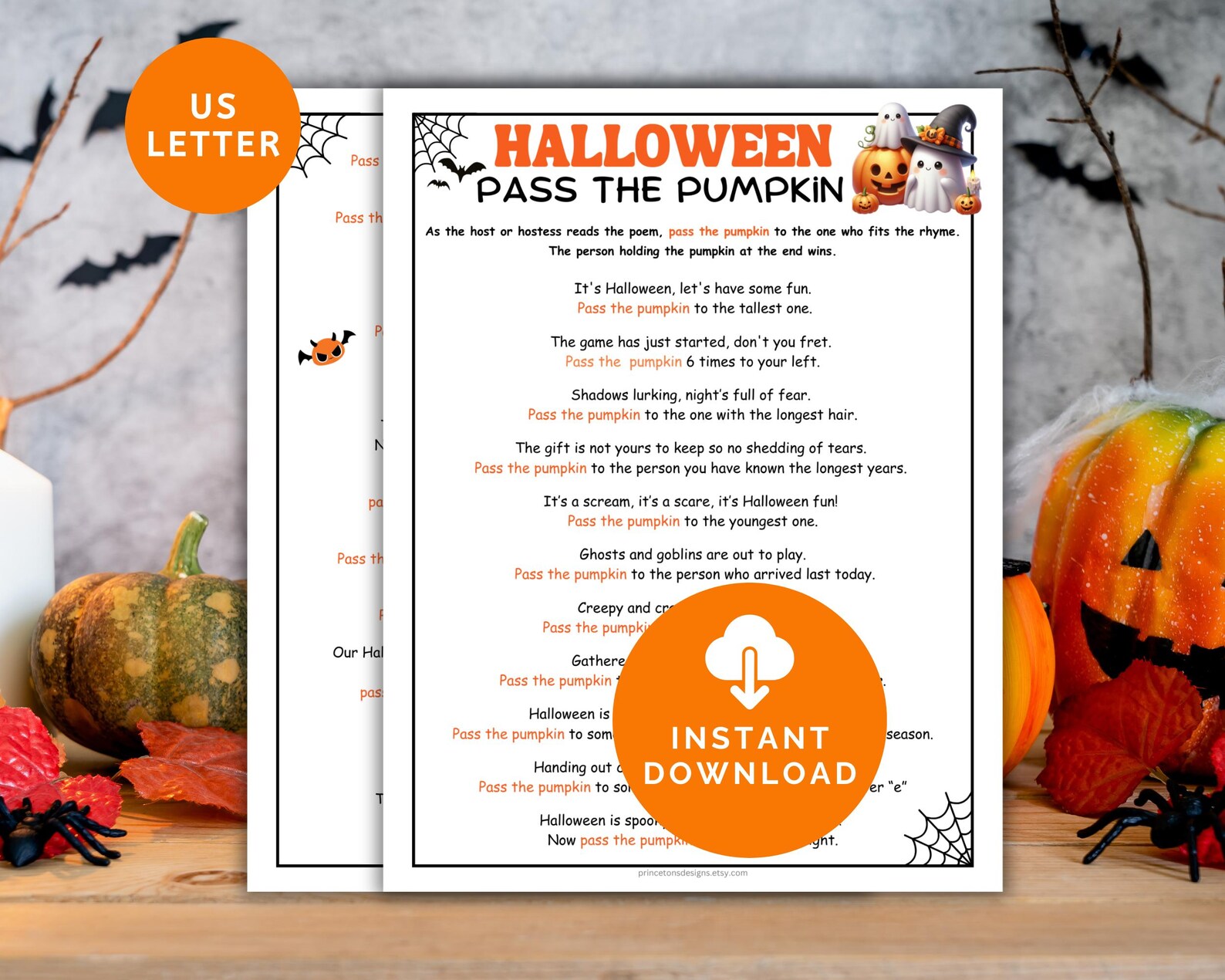 Pass the Pumpkin Halloween Game, Halloween Printable Game, Left Right ...