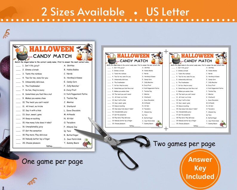 Halloween Candy Match, Printable Halloween Game, Halloween Party Game ...