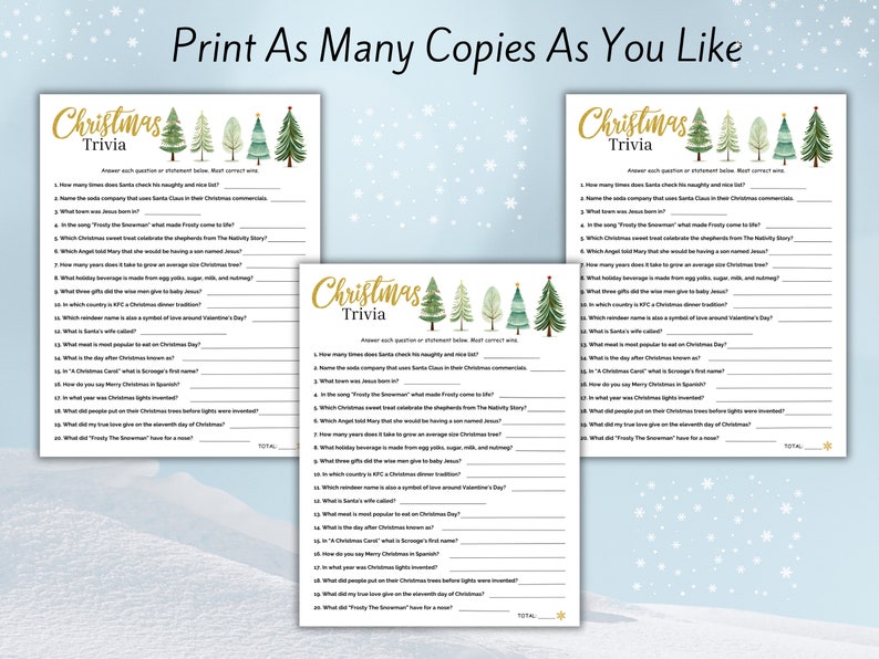 Christmas Trivia Game, Holiday Trivia Game, Printable Christmas Game ...