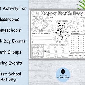 Earth Day Printable, Earth Day Activity Placemat, Earth Day Activities ...