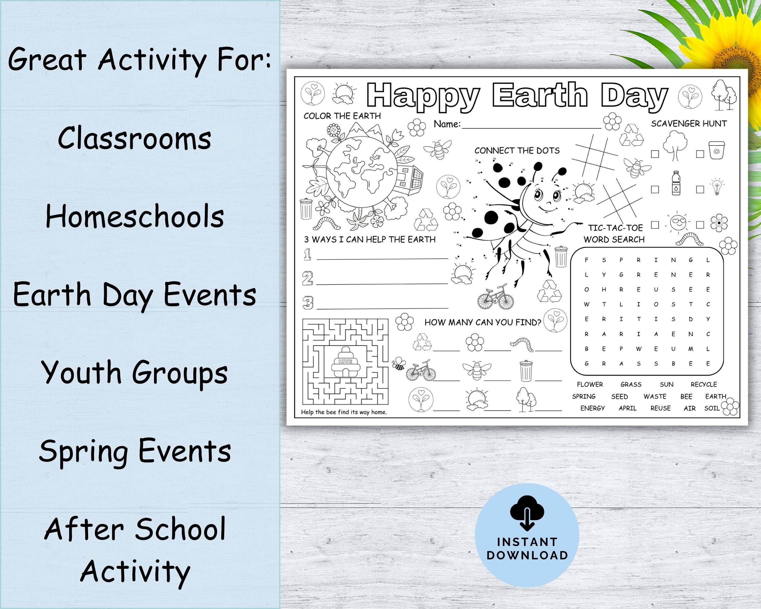 Earth Day Printable, Earth Day Activity Placemat, Earth Day Activities ...