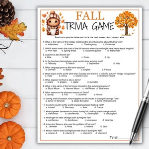 Fall Trivia Game, Printable Fall Game, Printable Autumn Game, Family ...
