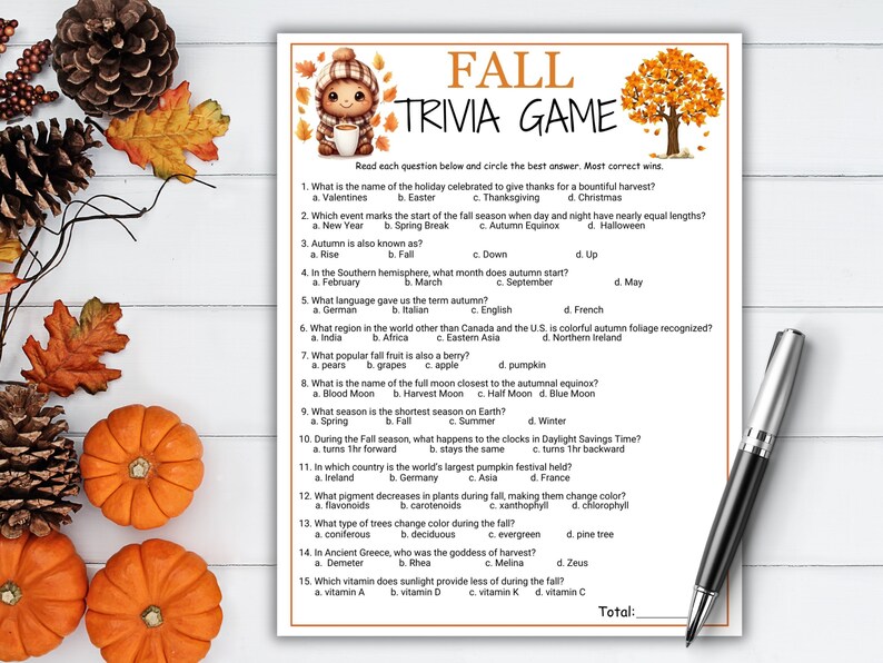 Fall Trivia Game, Printable Fall Game, Printable Autumn Game, Family ...