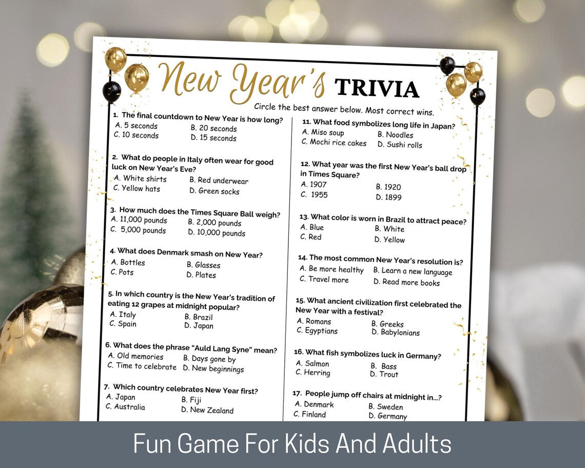 New Year Trivia, New Years Eve Game, Printable New Year Game, Trivia ...