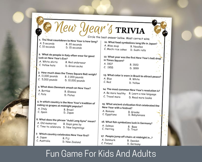 New Year Trivia, New Years Eve Game, Printable New Year Game, Trivia ...