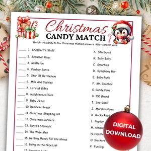 Christmas Candy Match Trivia Game, Holiday Trivia Game, Printable ...