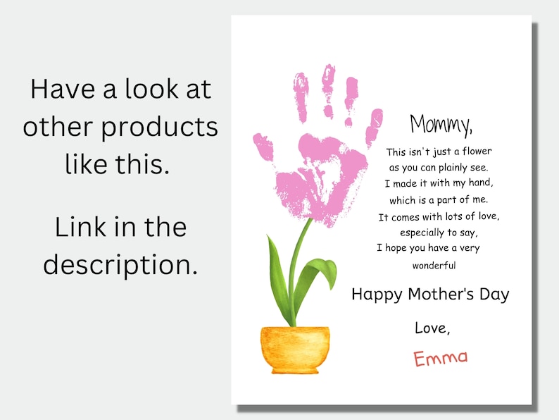 Mothers Day Handprint Art Printable Gift for Mom Mommy Grandma Aunt ...