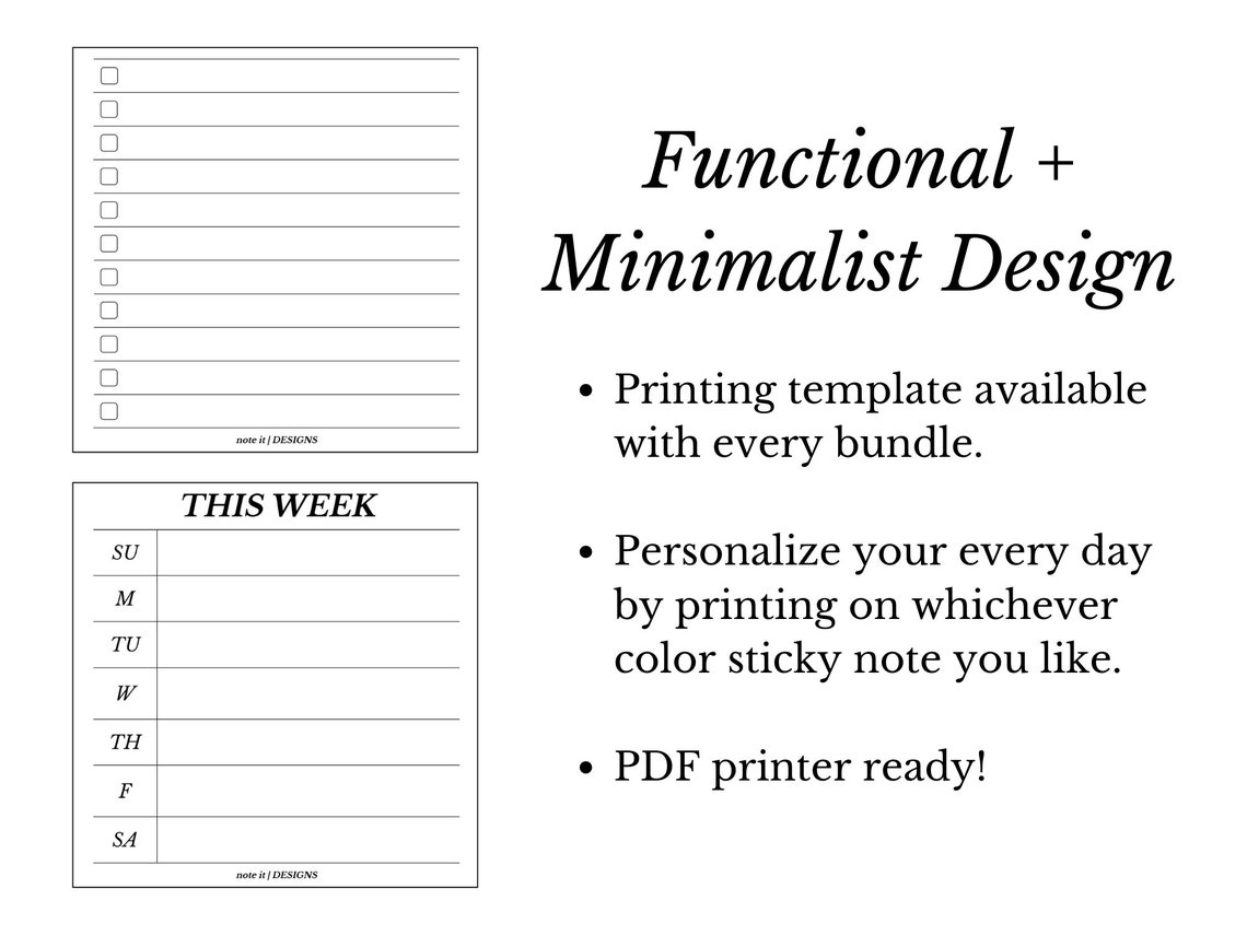 Essential Sticky Note Bundle | Printable Sticky Note Minimalist ...