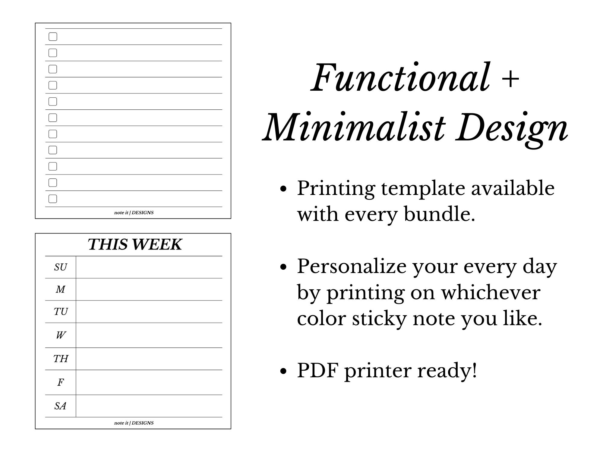 Essential Sticky Note Bundle | Printable Sticky Note Minimalist ...