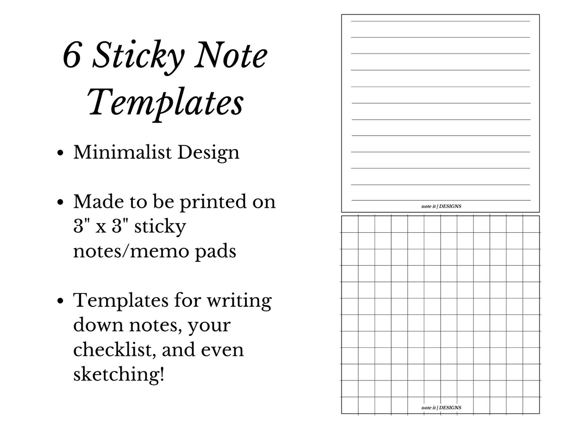 Essential Sticky Note Bundle | Printable Sticky Note Minimalist ...