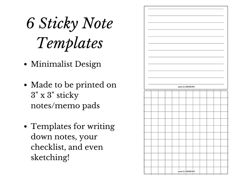 Essential Sticky Note Bundle | Printable Sticky Note Minimalist ...