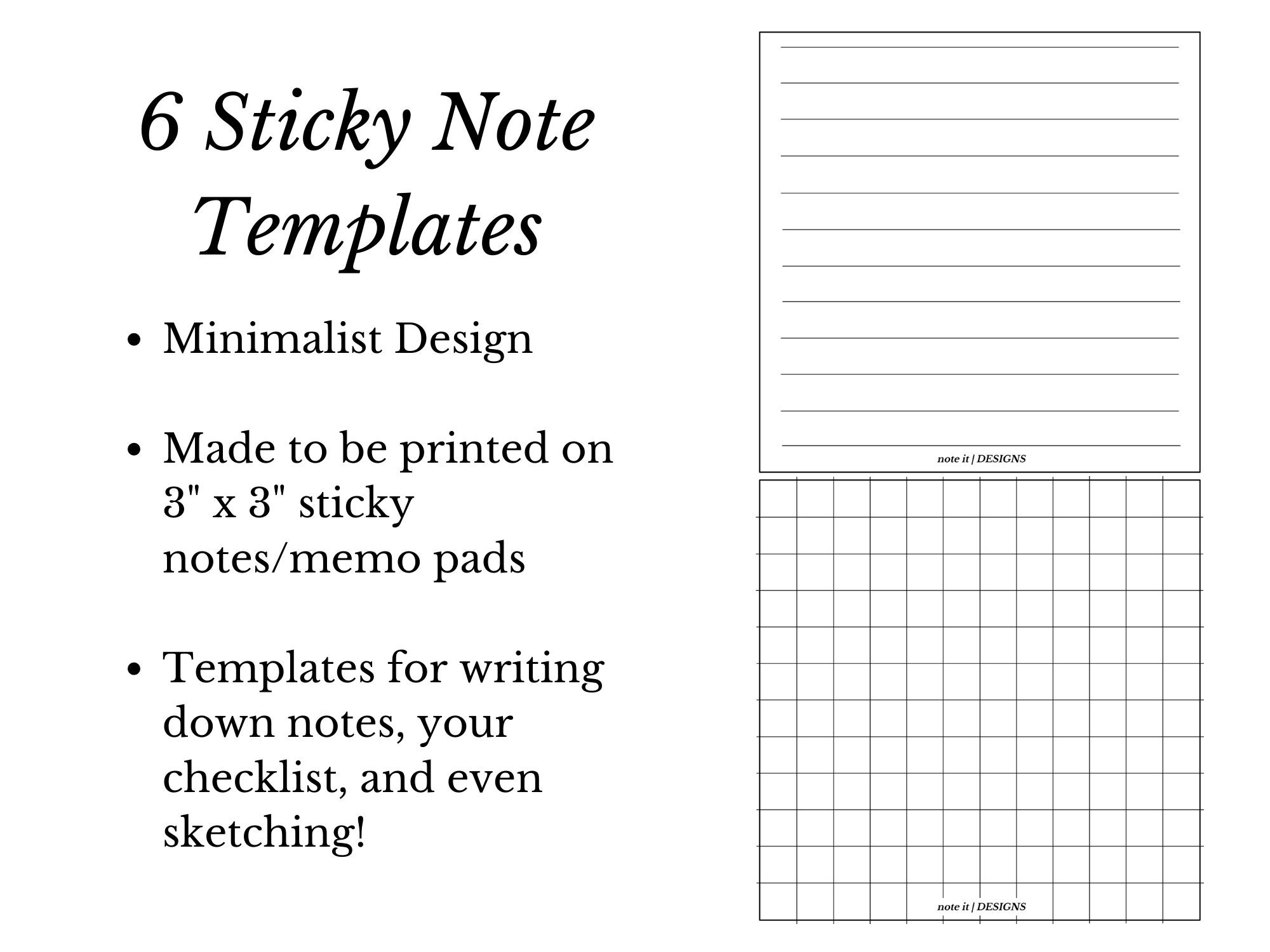 Essential Sticky Note Bundle | Printable Sticky Note Minimalist ...