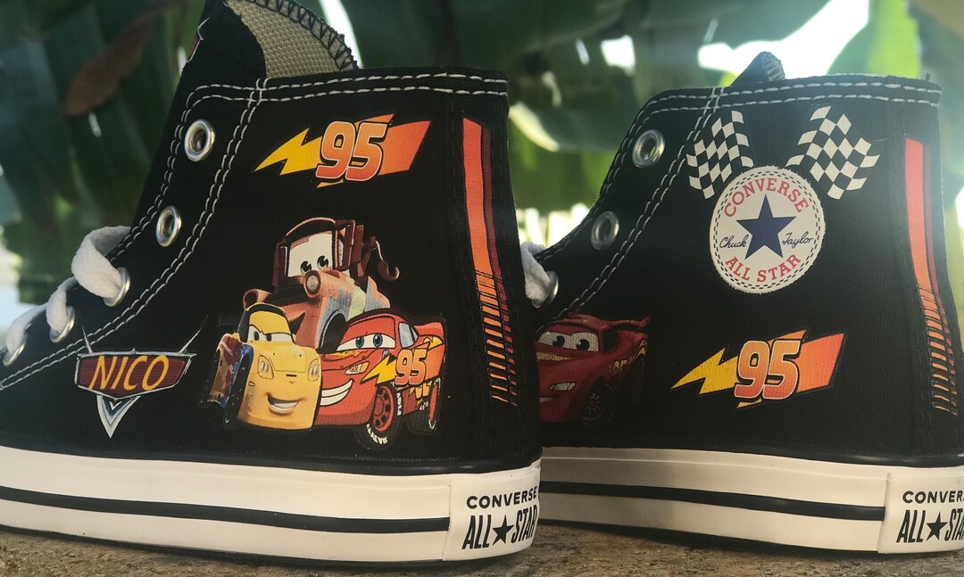 Cars Shoes on Original Converse Shoes Black Color for Toddler and Kids ...