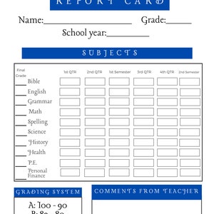 PRINTABLE Homeschool Report Card - Etsy