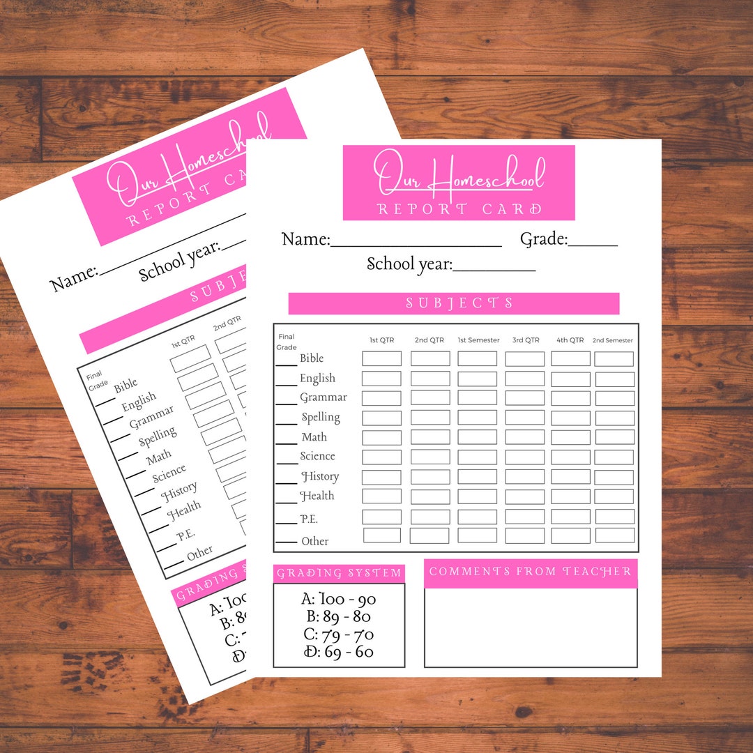 INSTANT DOWNLOAD Printable Homeschool Report Card - Pink - Etsy