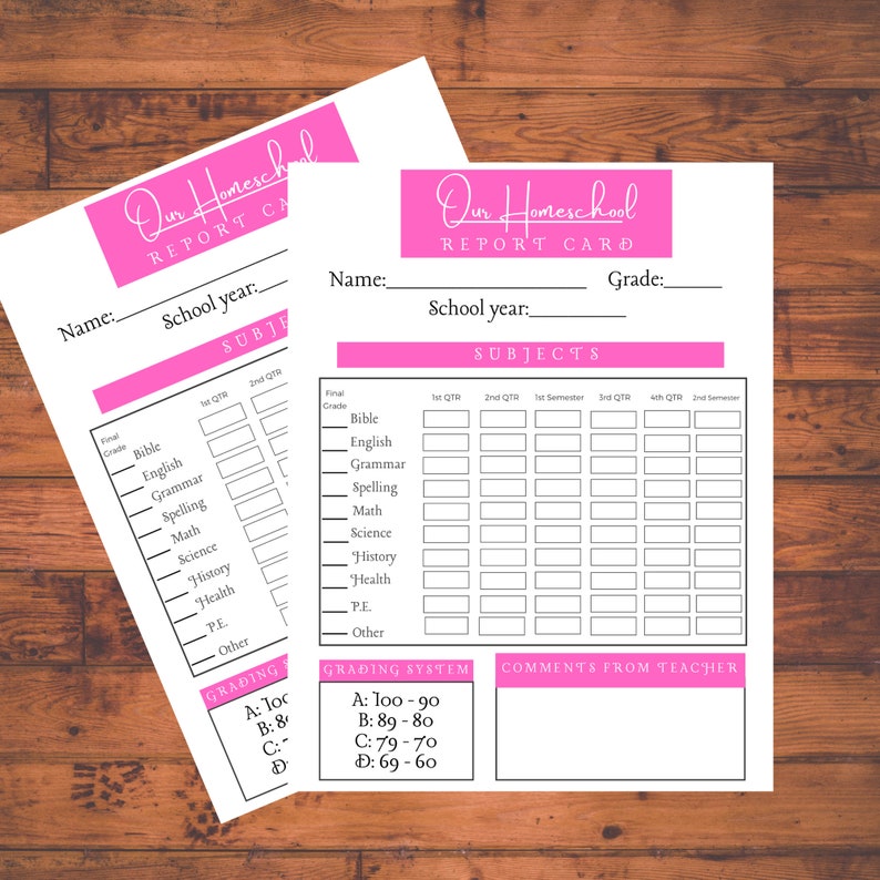 INSTANT DOWNLOAD Printable Homeschool Report Card - Pink - Etsy