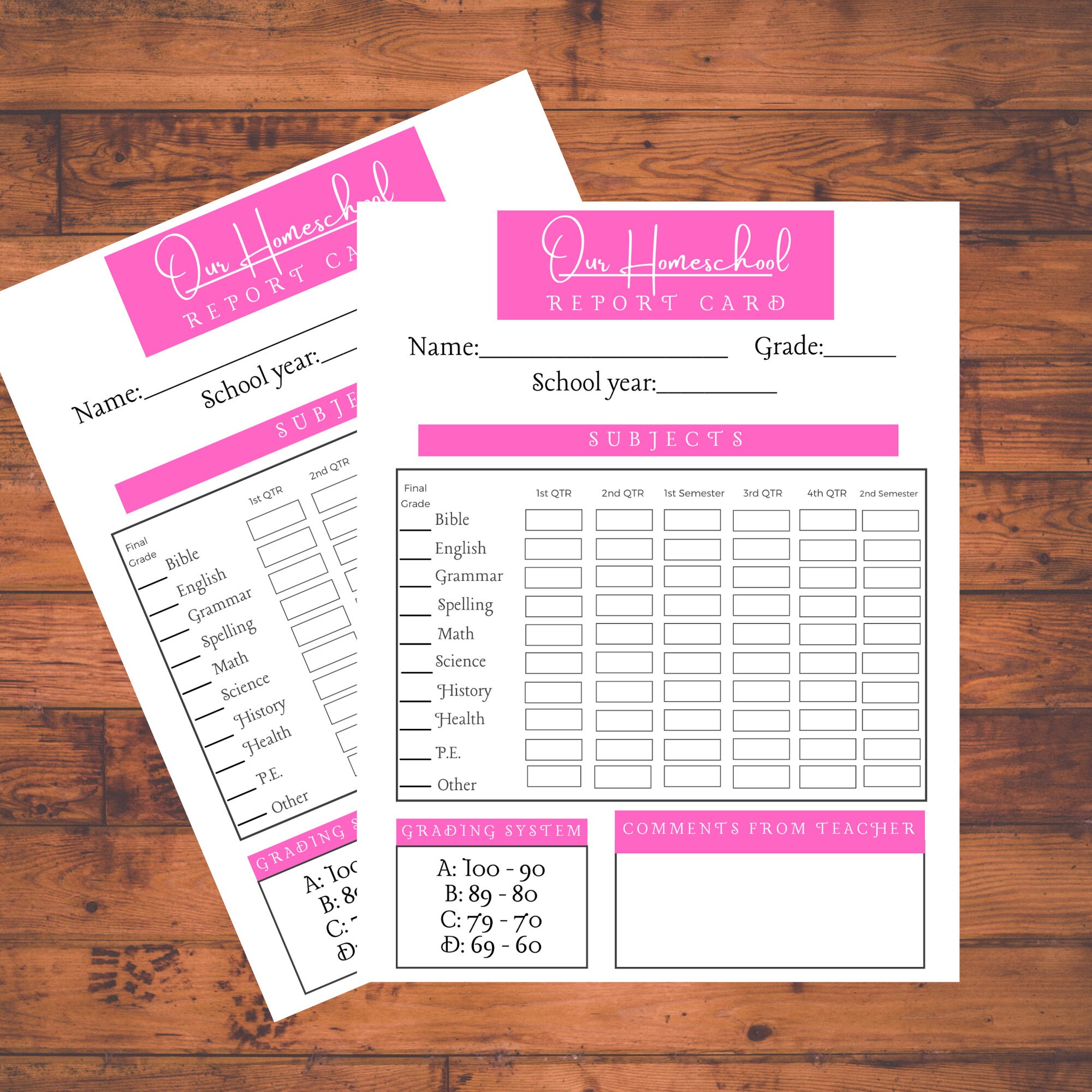 INSTANT DOWNLOAD Printable Homeschool Report Card - Pink - Etsy