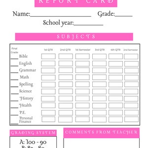 PRINTABLE Homeschool Report Card - Etsy