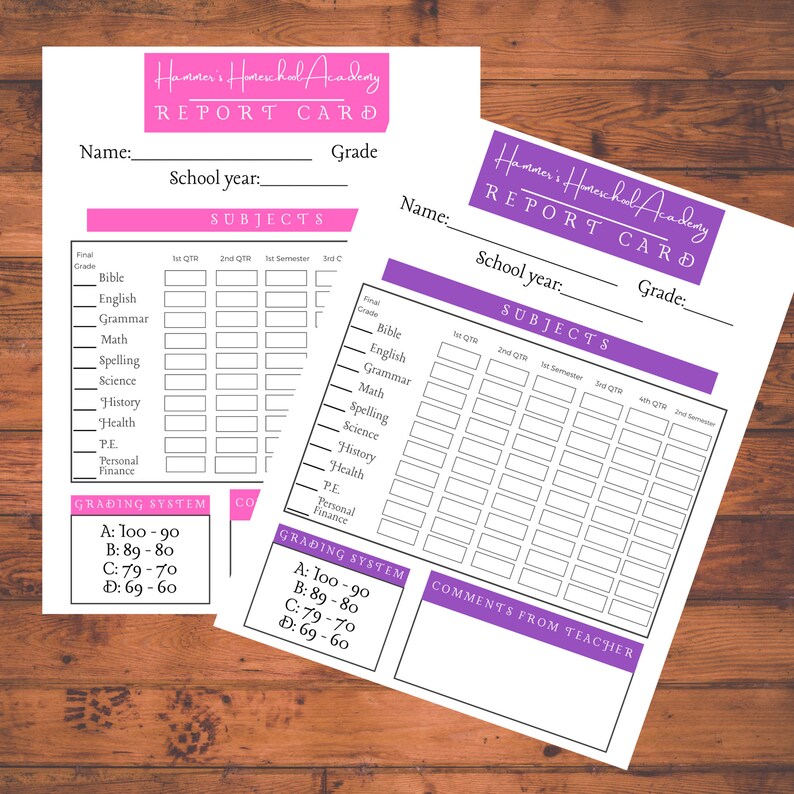 PRINTABLE Homeschool Report Card - Etsy