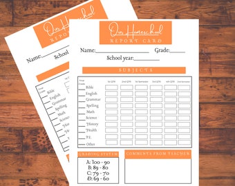 INSTANT DOWNLOAD Printable Homeschool Report Card Blue | Etsy