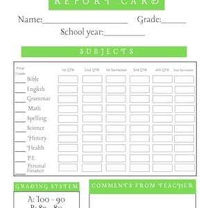 PRINTABLE Homeschool Report Card - Etsy