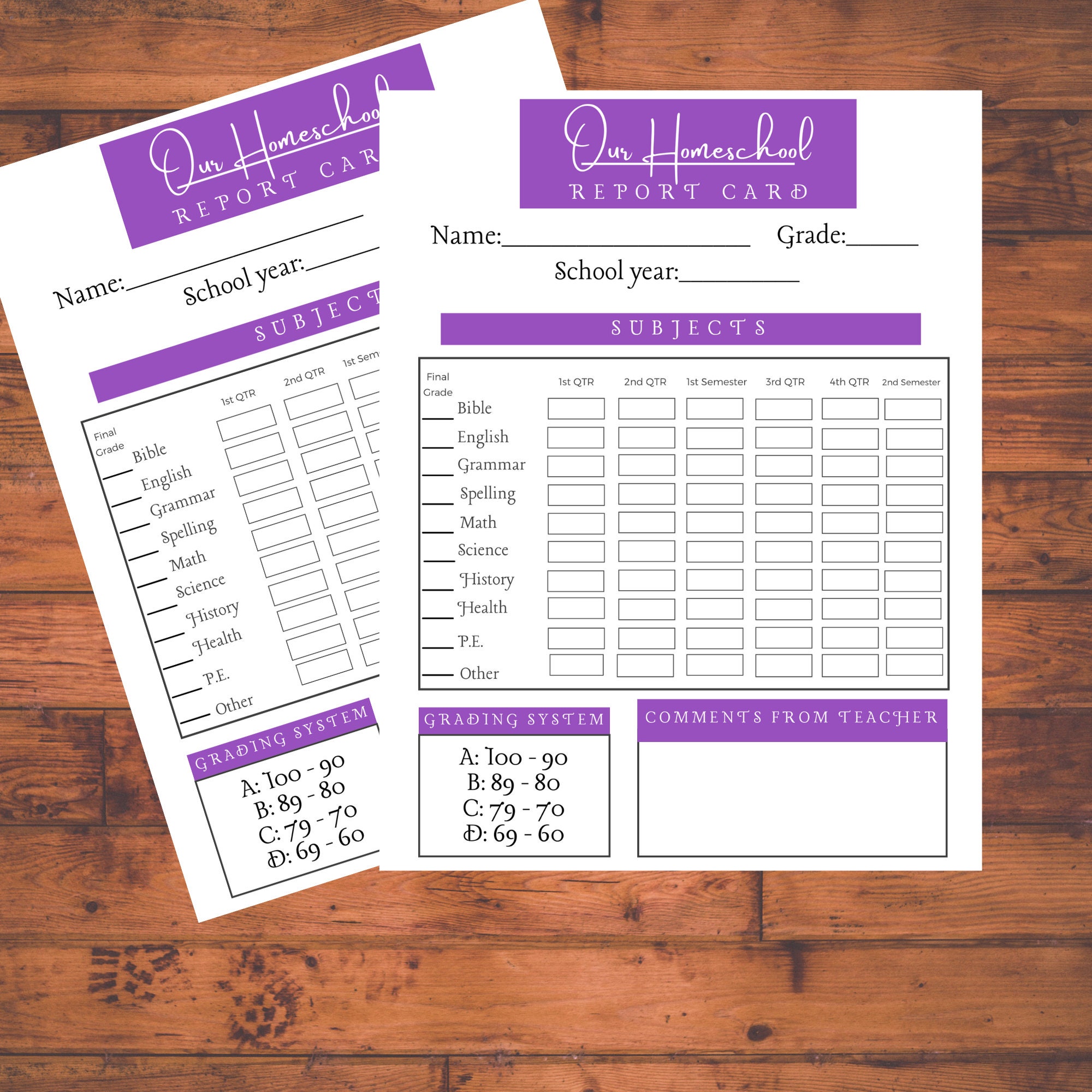 INSTANT DOWNLOAD Printable Homeschool Report Card - Purple - Etsy