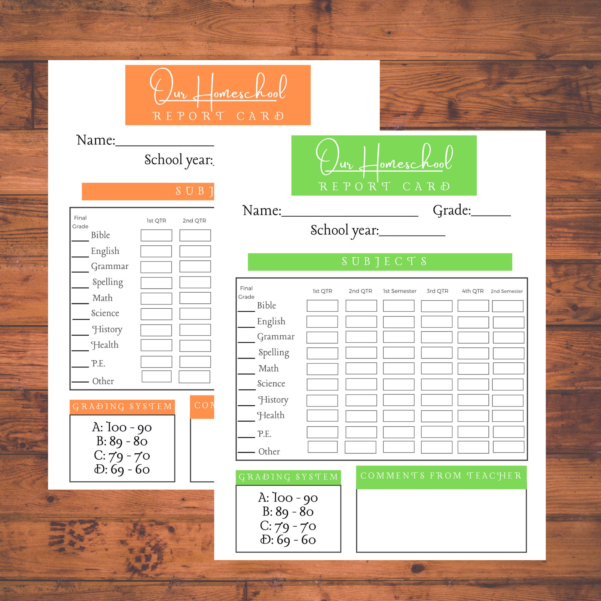 INSTANT DOWNLOAD BUNDLE Printable Homeschool Report Card - Etsy