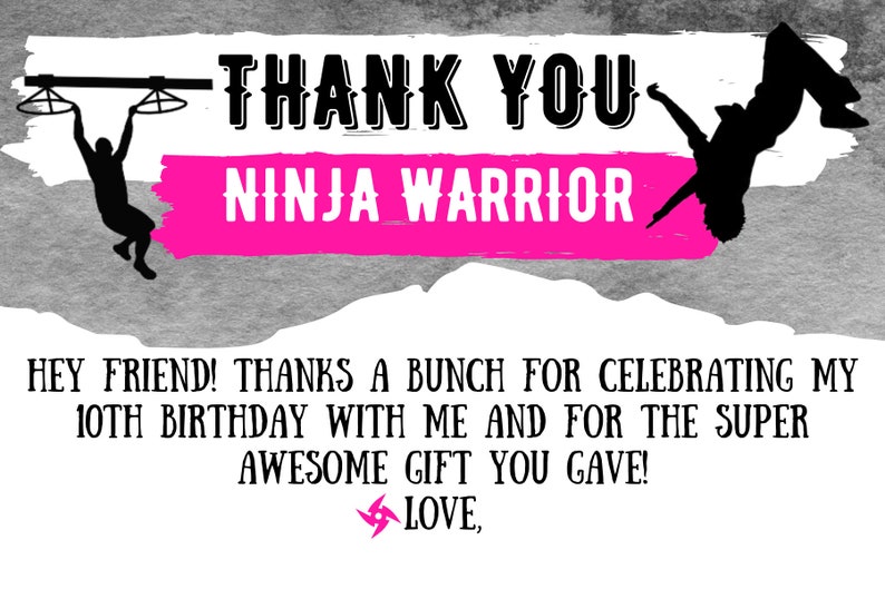 PRINTABLE Ninja Warrior Thank You Cards - Etsy
