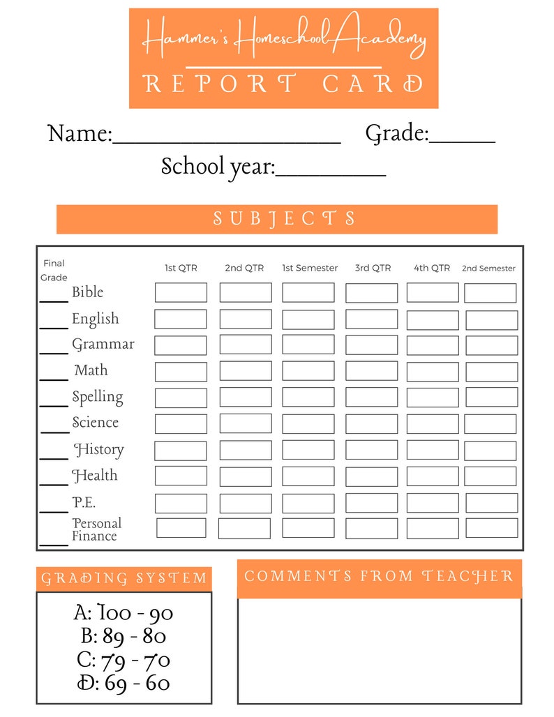 PRINTABLE Homeschool Report Card - Etsy